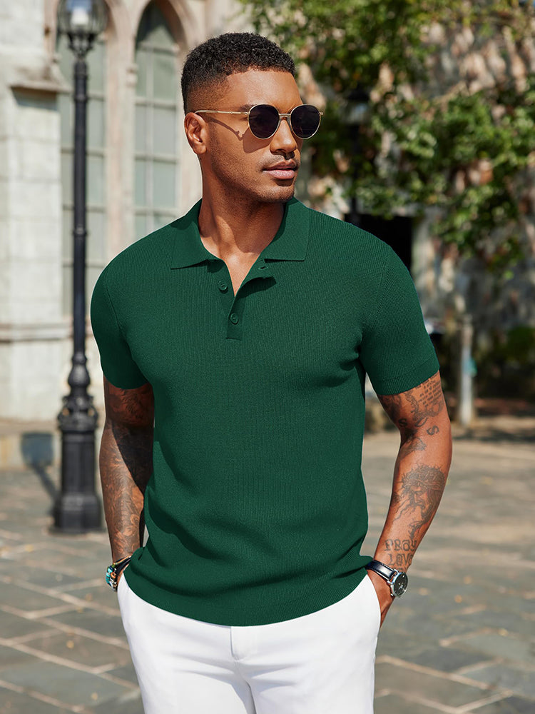 Ribbed Knit Textured Polo Shirt (US Only) – COOFANDY