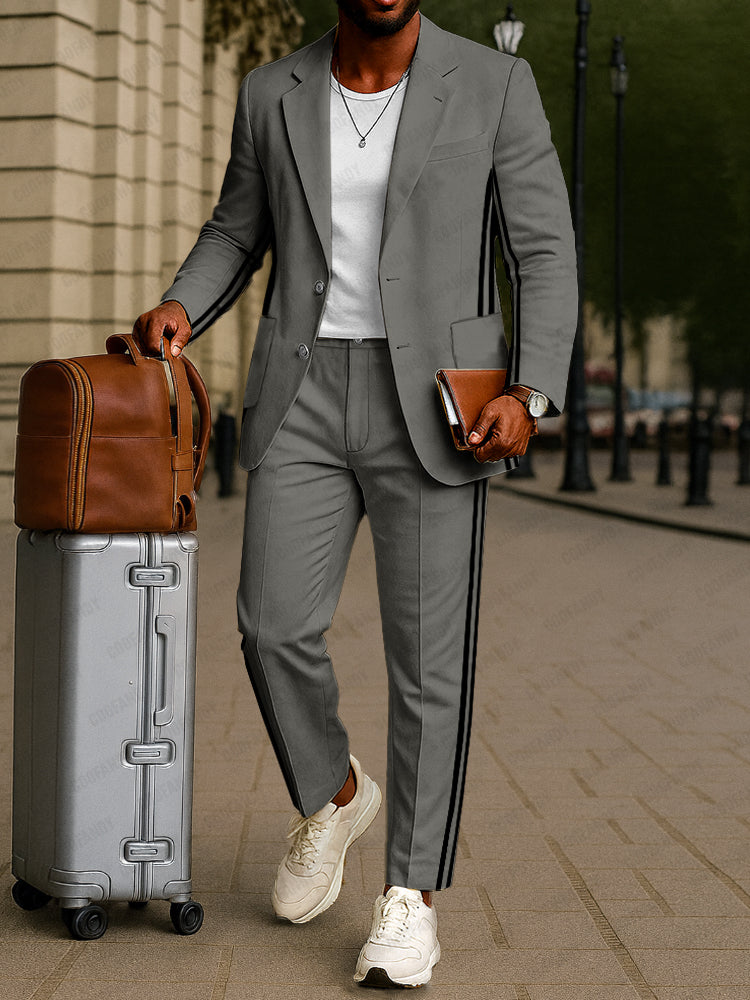 Stylish Stripe Panel Blazer Pants Set – COOFANDY
