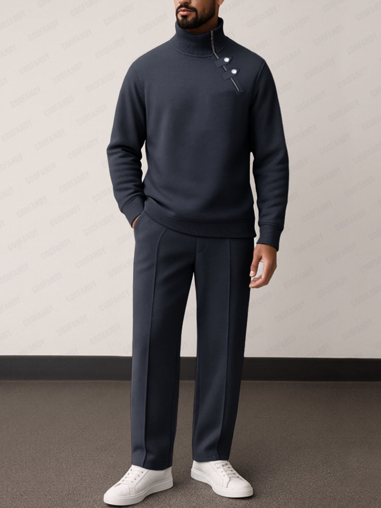 Stylish Diagonal Placket Top Pants Set – COOFANDY