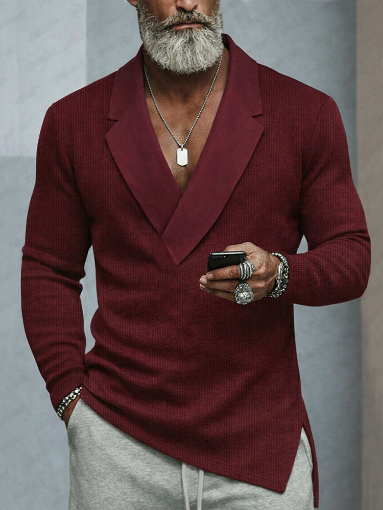 Stylish Suede Panel Collar Knitted Top – COOFANDY