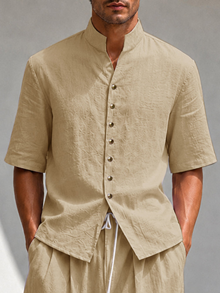 Men's Summer Casual 100% Cotton Stand Collar Shirt Set – COOFANDY