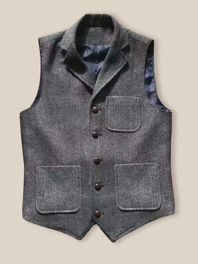 Vintage-Inspired Herringbone Tweed Vest – COOFANDY