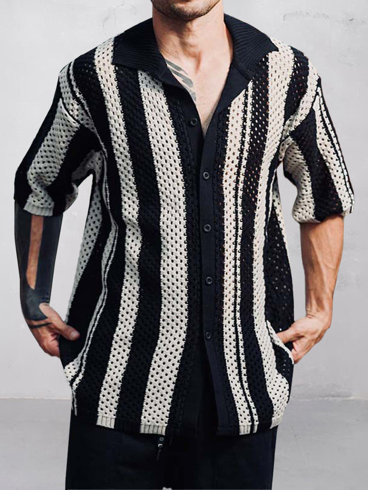 Vertical Stripe Mesh Knitted Shirt – COOFANDY