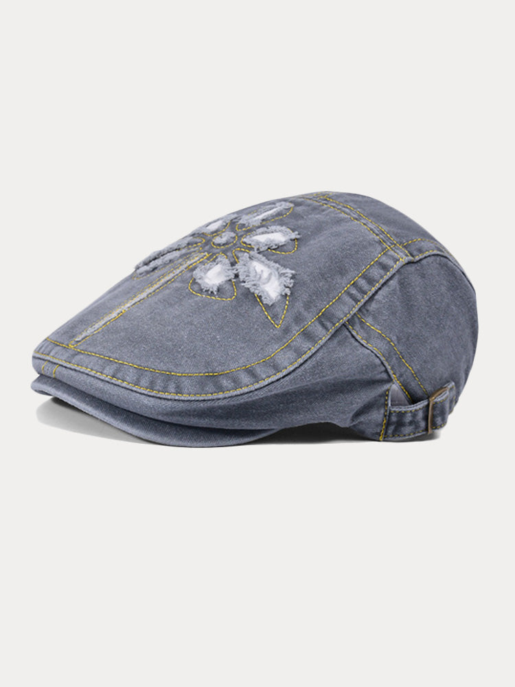 Unique Washed Ripped Denim Beret Hat – COOFANDY