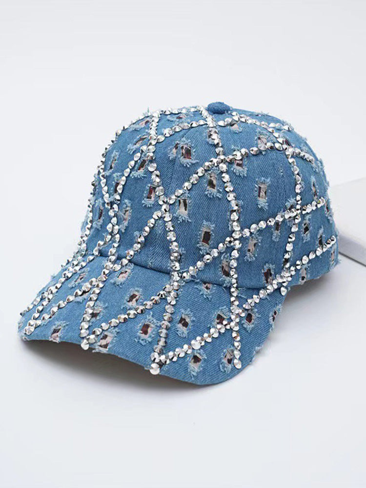 Sparkling Rhinestone Destroyed Torn Denim Cap – COOFANDY