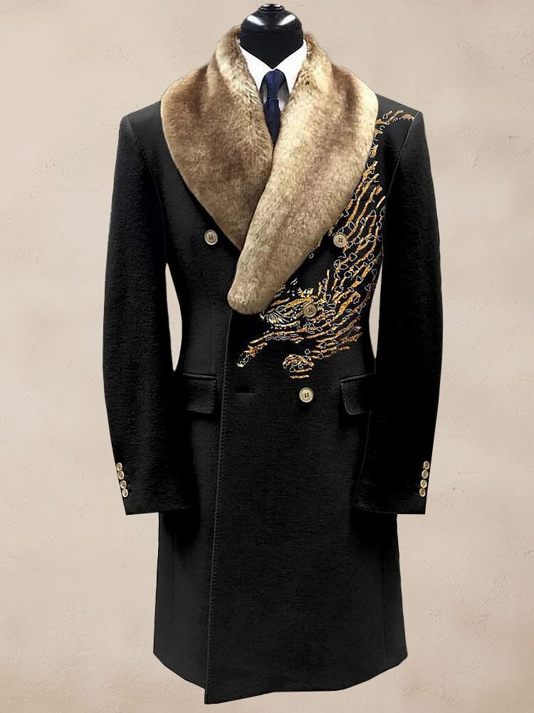 Stylish Embroidered Coat with Fur Collar – COOFANDY
